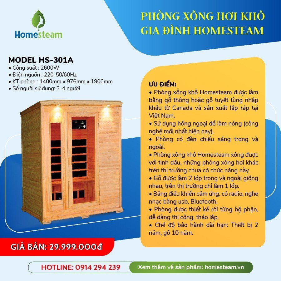 Phòng xông hơi gia đình Homesteam HS-301A | Phòng cho 3-4 người